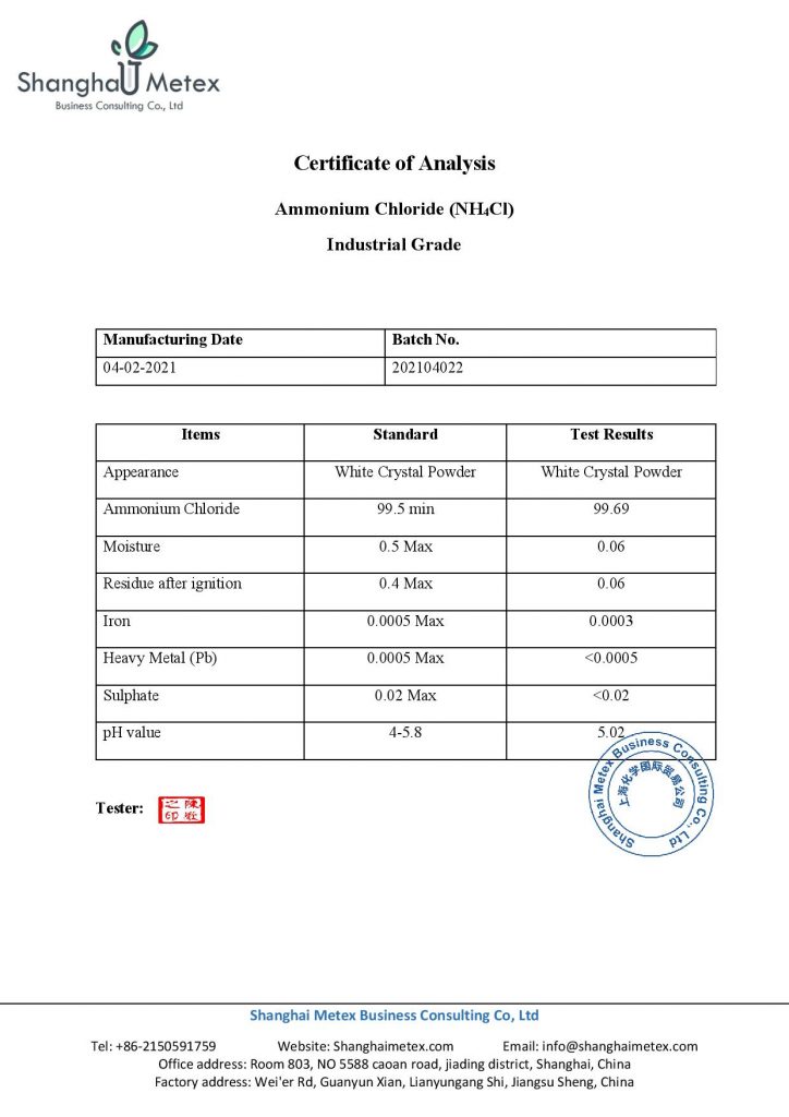 Ammonium Chloride - Shanghai Metex